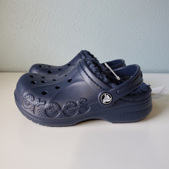 CROCS | Shoes | New With Tags Kids Crocs Baya Faux Fur Lined Clog Navy ...
